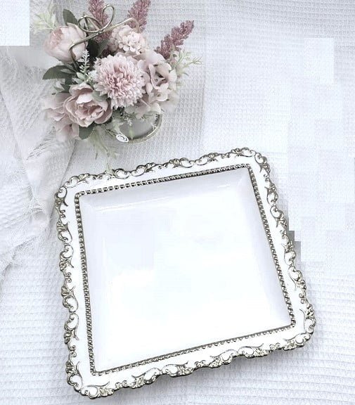 Ceramic Silver Square Plate, 25cm- 24 Pcs/Ctn - American Golden Season